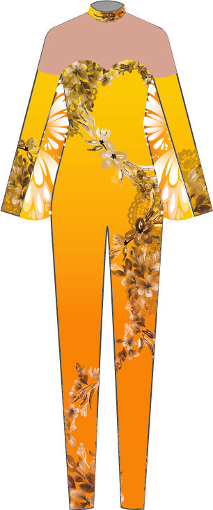 Custom Falling Petals LS TNeck Unitard with Chiffon Arm Wings ...